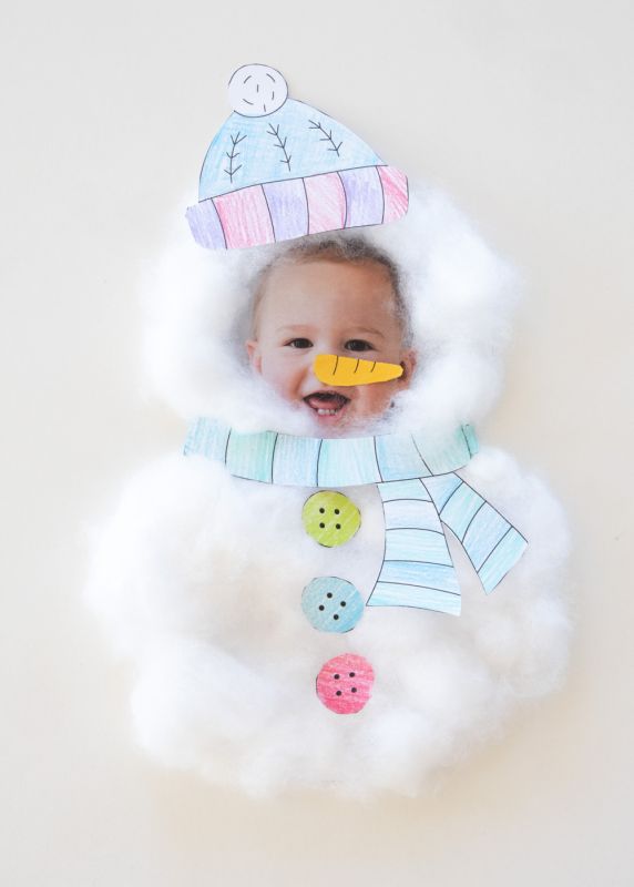Schneemann aus Watte – niedlicher Anhänger mit Kinderfoto